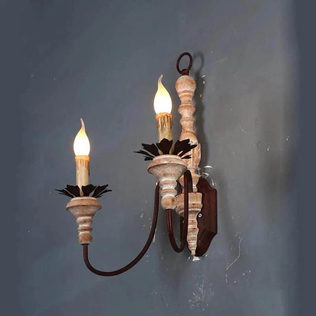 Antique Wall Fancy Light – Candle Sconce in Rustic Wood Finish - Gloss ...